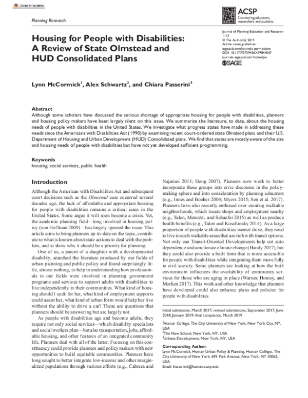 (PDF) Housing for People with Disabilities: A Review of State Olmstead ...