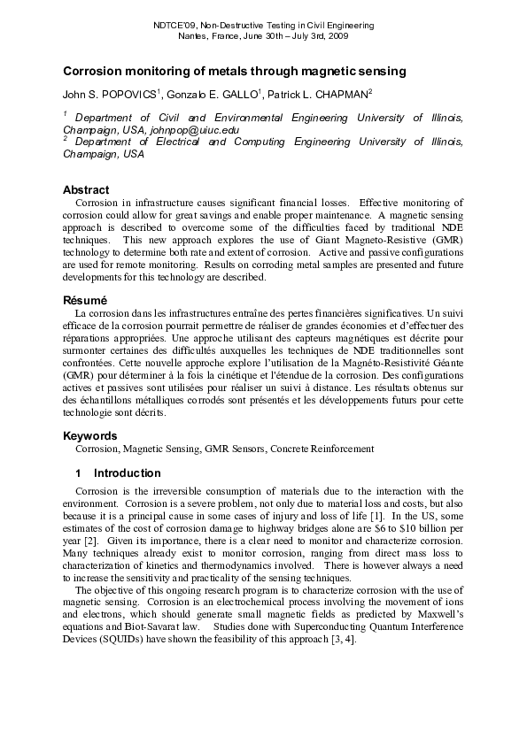 (PDF) Corrosion monitoring of metals through magnetic sensing