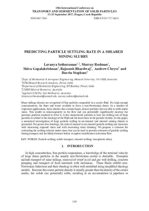 (PDF) Predicting particle settling rate in a sheared mining slurry