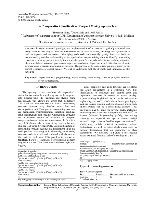 (PDF) A Comparative Classification of Aspect Mining Approaches