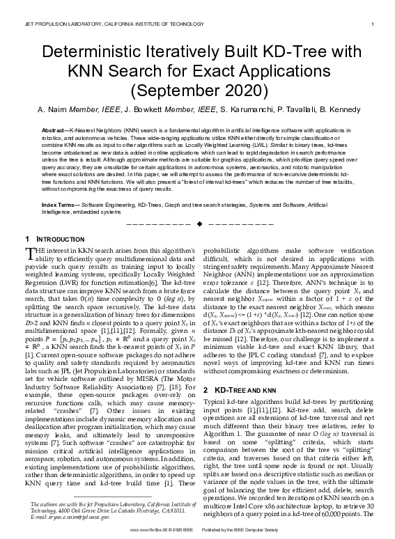 (PDF) Deterministic Iteratively Built KD-Tree with KNN Search for Exact Applications