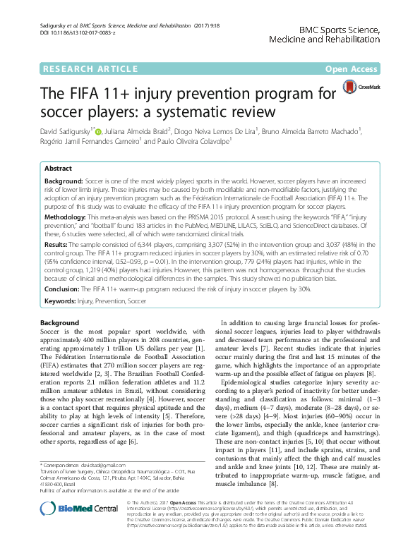 (PDF) The FIFA 11+ injury prevention program for soccer players: a ...