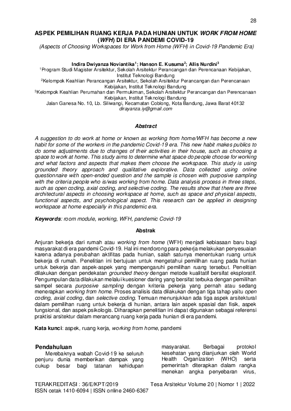 (PDF) Aspek Pemilihan Ruang Kerja Pada Hunian Untuk Work from Home (WFH ...