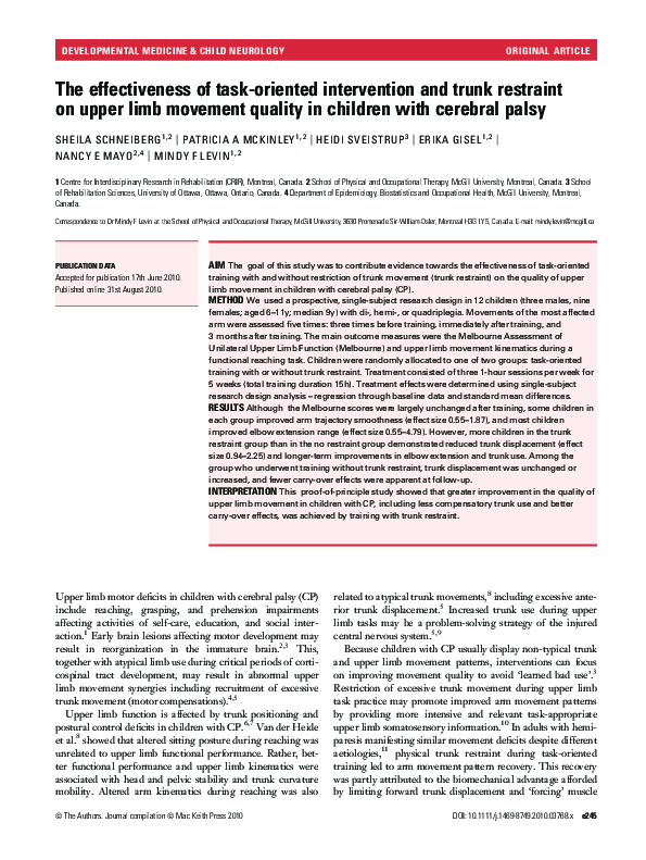 (PDF) The effectiveness of task-oriented intervention and trunk ...