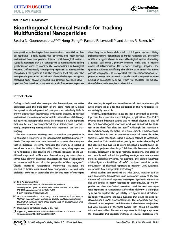 (PDF) Bioorthogonal Chemical Handle for Tracking Multifunctional Nanoparticles
