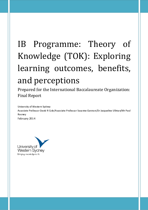 (PDF) IB Programme: Theory of Knowledge (TOK): Exploring learning ...