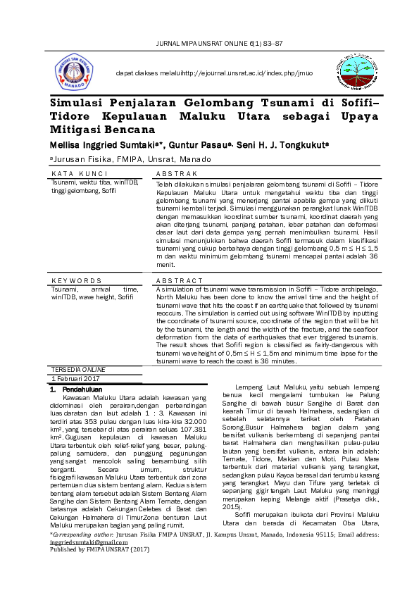 (PDF) Simulasi Penjalaran Gelombang Tsunami di Sofifi– Tidore Kepulauan ...
