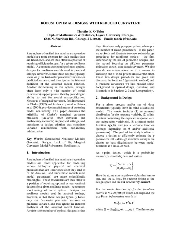 (PDF) Robust Optimal Designs with Reduced Curvature