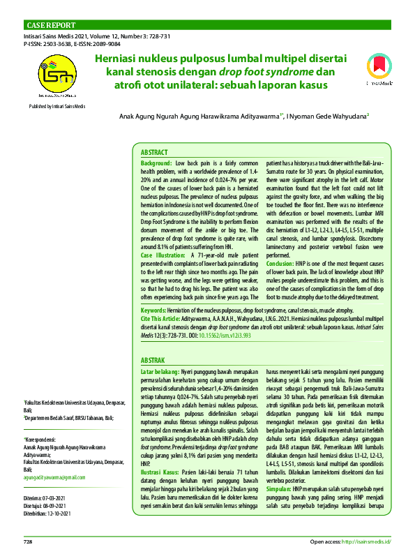(PDF) Herniasi nukleus pulposus lumbal multipel disertai kanal stenosis ...