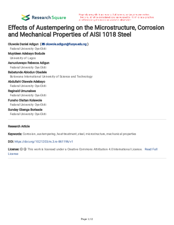 (PDF) Effects of Austempering on the Microstructure, Corrosion and Mechanical Properties of AISI ...