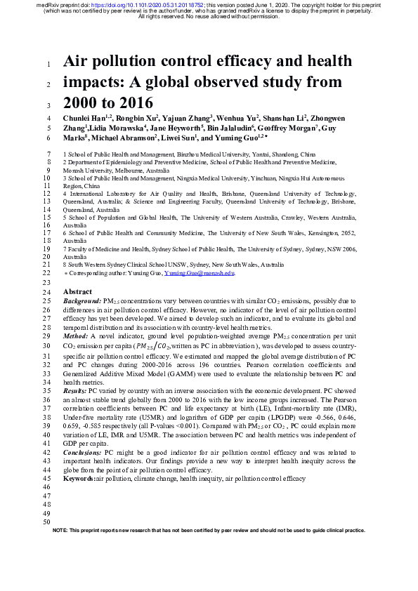 (PDF) Air pollution control efficacy and health impacts: A global ...
