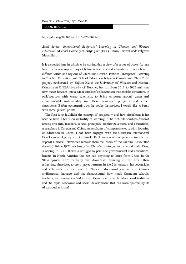 Pdf Book Series Intercultural Reciprocal Learning In Chinese And Western Education Ruth