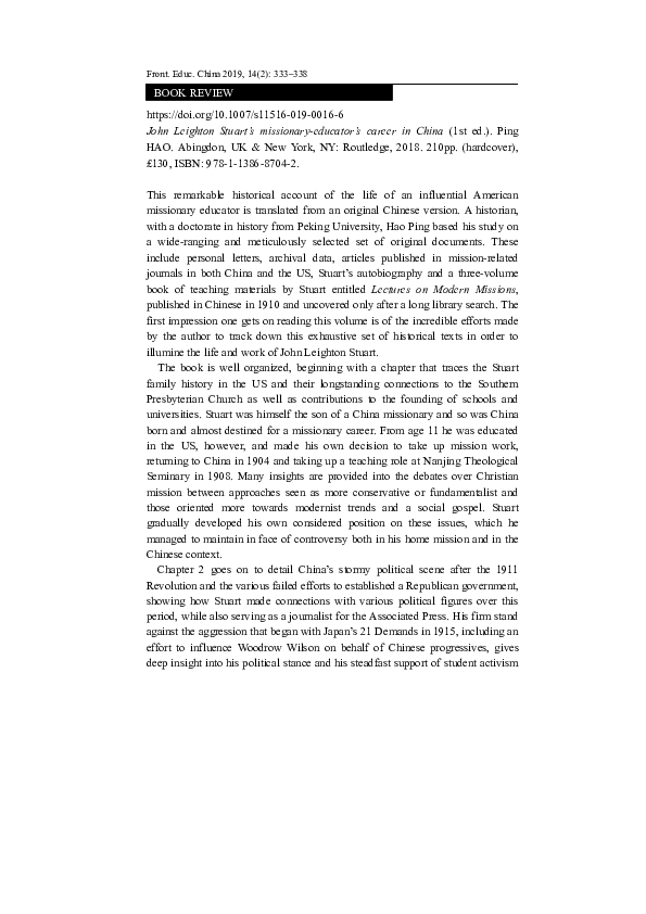 John Leighton Stuart’s missionary-educator’s career in China (1st ed ...