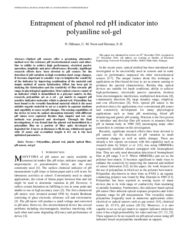(PDF) Entrapment of phenol red pH indicator into polyaniline sol-gel