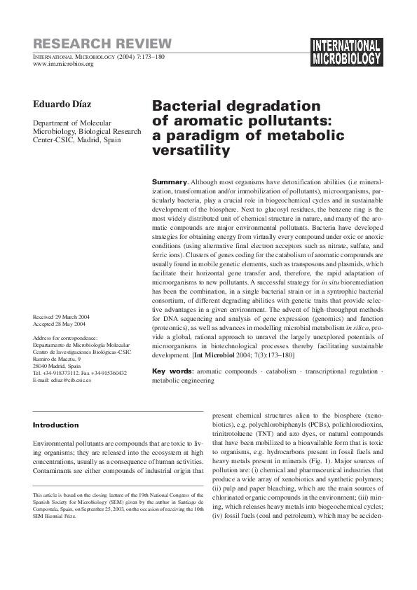 (PDF) Bacterial degradation of aromatic pollutants: a paradigm of ...