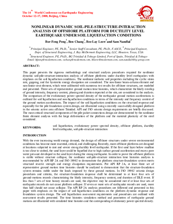 (PDF) Nonlinear Dynamic Soil-Pile-Structure-Interaction Analysis of Offshore Platform for ...