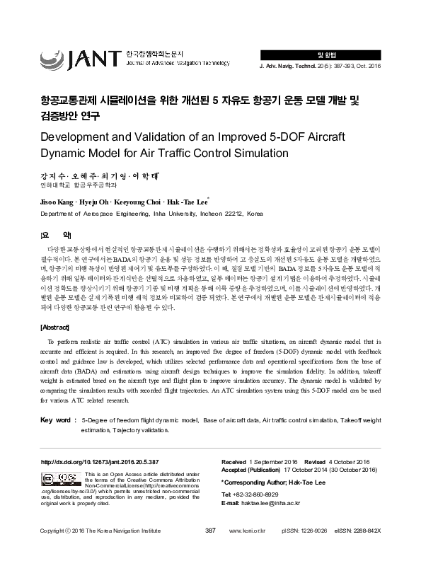 (PDF) Development and Validation of an Improved 5-DOF Aircraft Dynamic Model for Air Traffic ...