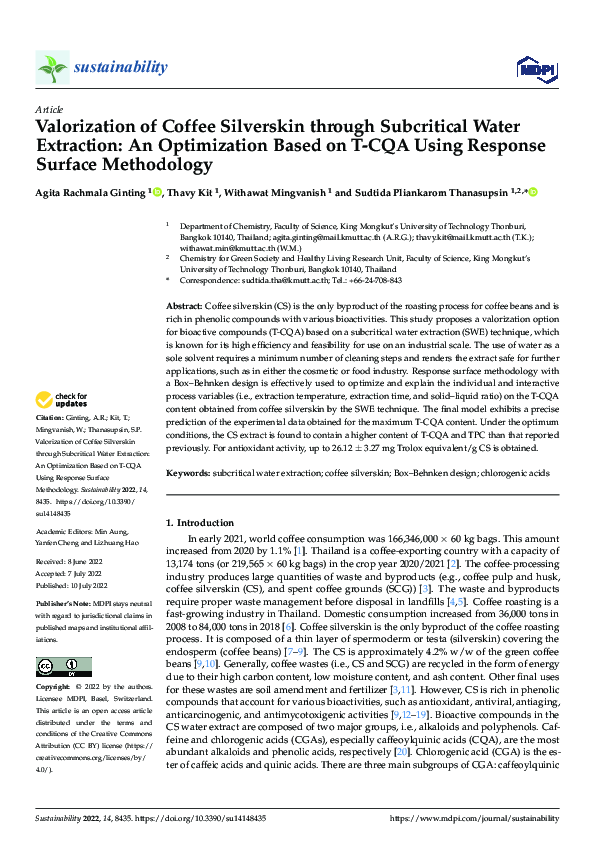 (PDF) Valorization of Coffee Silverskin through Subcritical Water Extraction: An Optimization ...