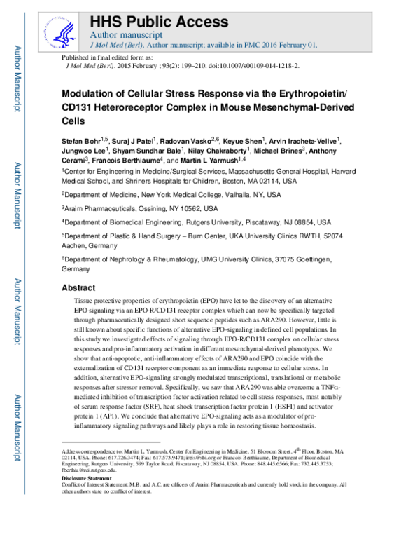 (PDF) Modulation of cellular stress response via the erythropoietin ...