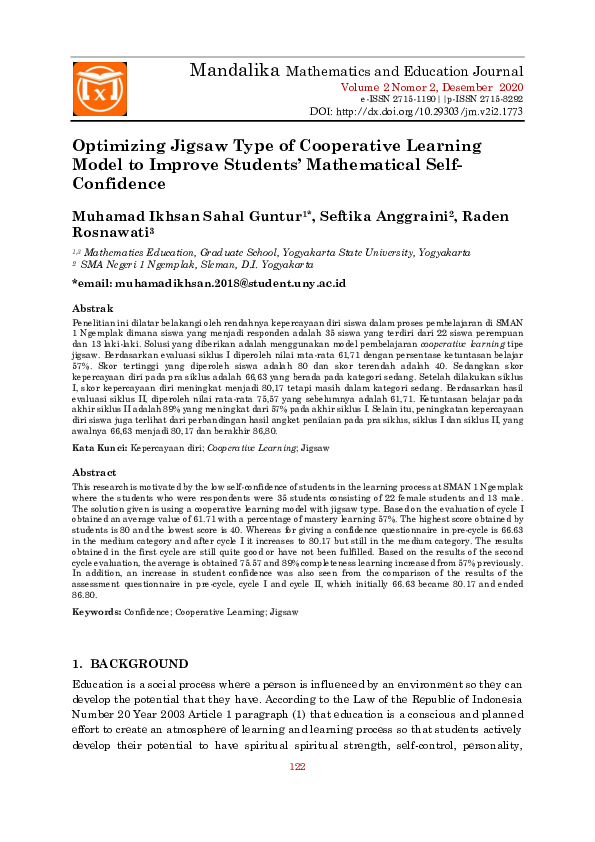 (PDF) Optimizing Jigsaw Type of Cooperative Learning Model to Improve Students' Mathematical ...