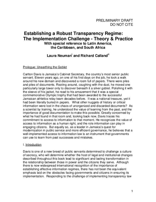 (PDF) Establishing a Robust Transparency Regime: The Implementation ...