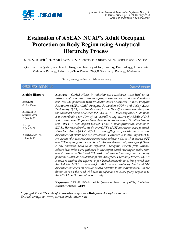 (PDF) Evaluation of ASEAN NCAP’s Adult Occupant Protection on Body ...