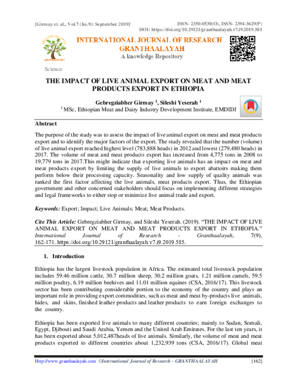 (PDF) The Impact of Live Animal Export on Meat and Meat Products Export ...