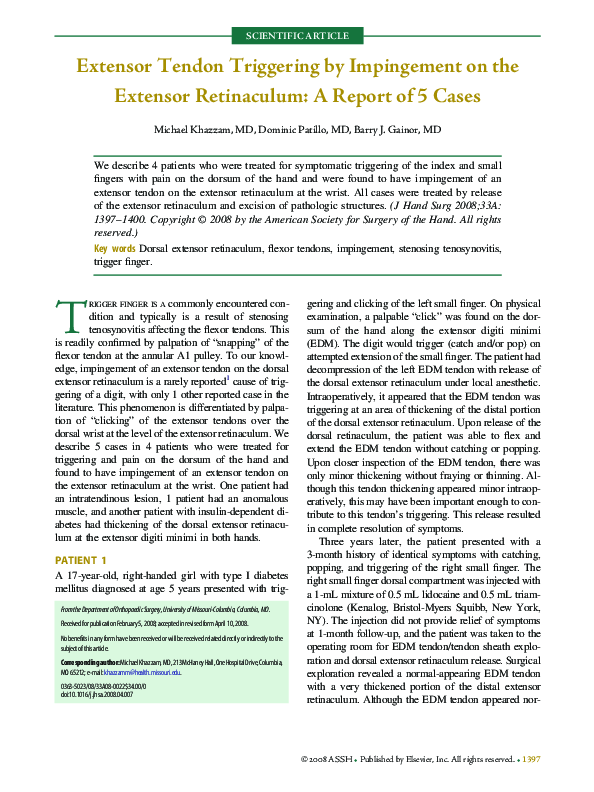 (PDF) Extensor Tendon Triggering by Impingement on the Extensor ...