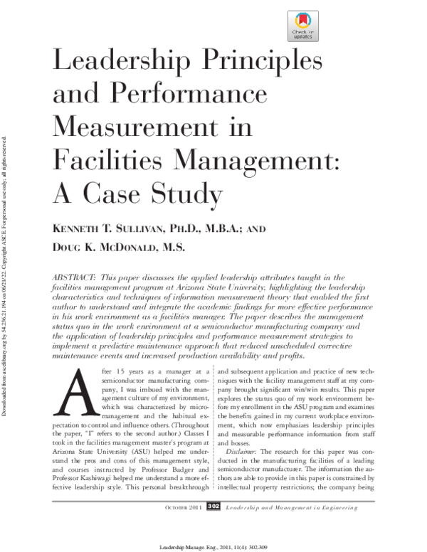 (PDF) Leadership Principles and Performance Measurement in Facilities ...