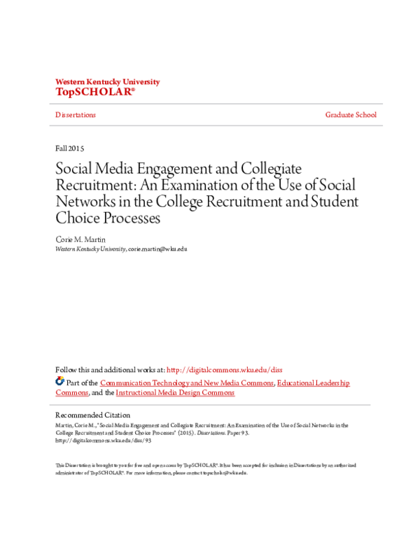 (PDF) Social Media Engagement and Collegiate Recruitment: An Examination of the Use of Social ...