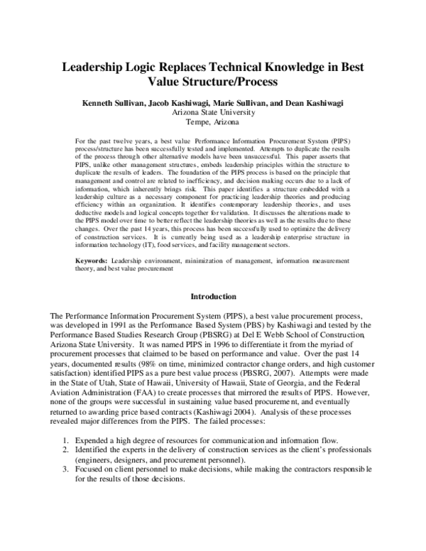 (PDF) Leadership Logic Replaces Technical Knowledge in Best Value ...