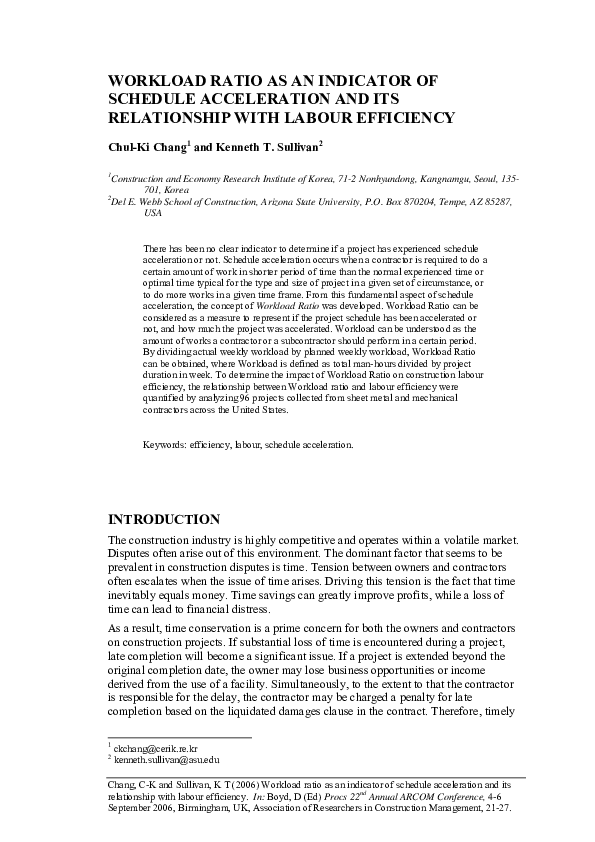 Pdf Workload Ratio As An Indicator Of Schedule Acceleration And Its Relationship With Labour 8694