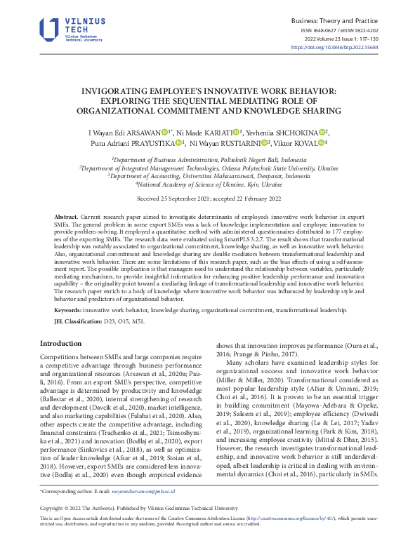 (PDF) Transformational Leadership and Employee Innovation