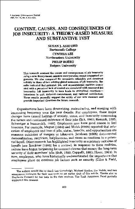 (PDF) Content, Cause, and Consequences of Job Insecurity: A Theory ...