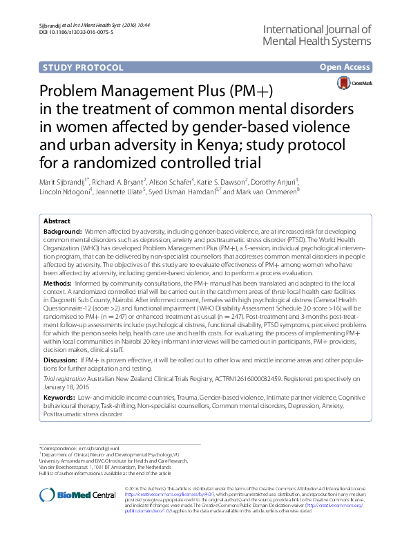 (PDF) Problem Management Plus (PM+) in the treatment of common mental ...