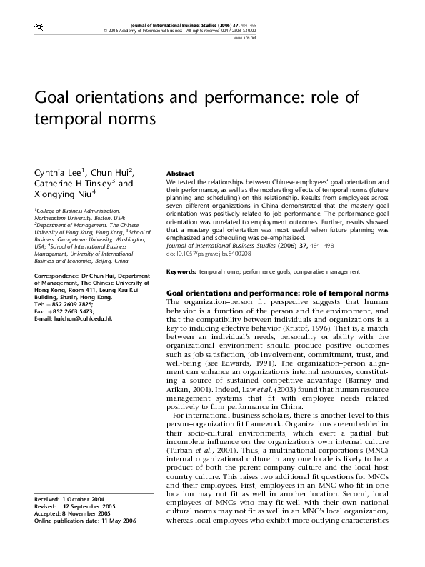 (PDF) Goal orientations and performance: role of temporal norms