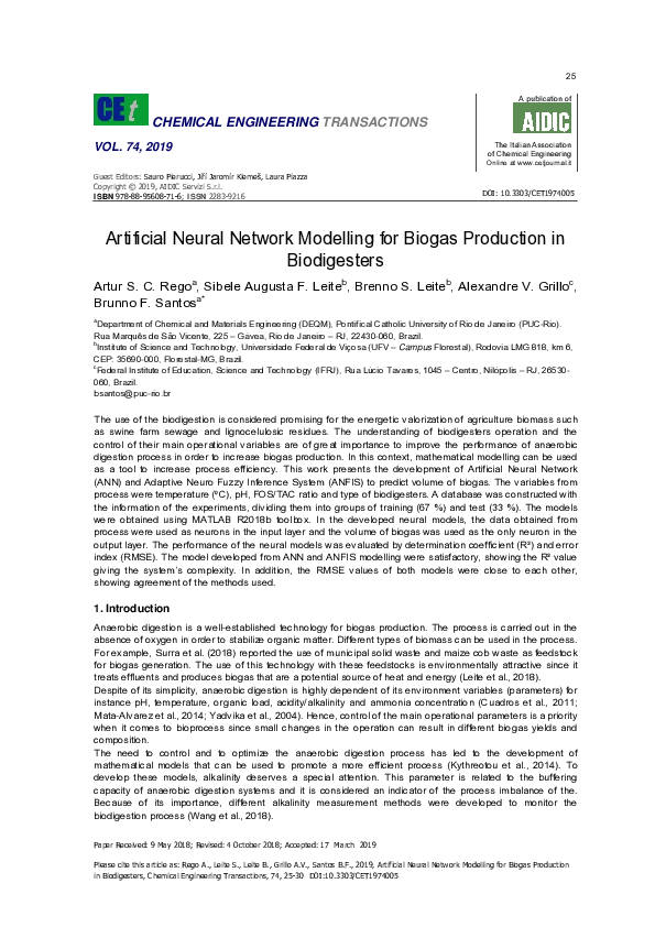 (PDF) Artificial Neural Network Modelling for Biogas Production in Biodigesters