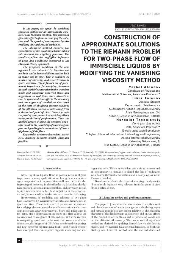 (PDF) Approximate Solutions for Two-Phase Flow Riemann