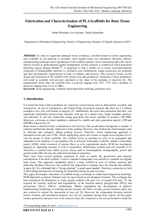(PDF) Fabrication and Characterization of PLA Scaffolds for Bone Tissue Engineering