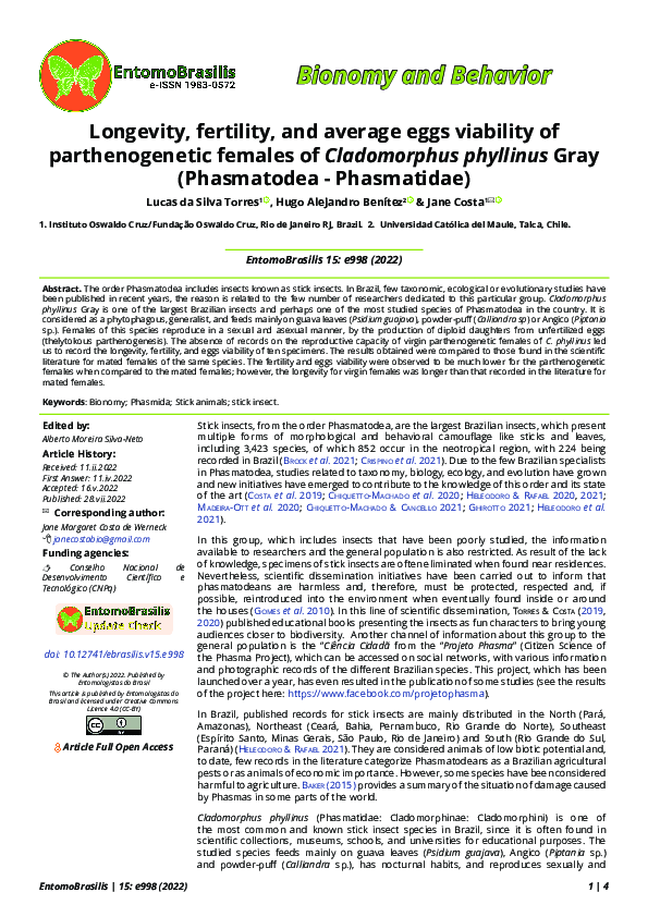 (PDF) Longevity, fertility, and average eggs viability of ...