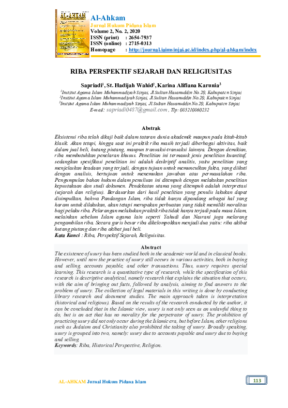 (PDF) Riba Perspektif Sejarah Dan Religiusitas