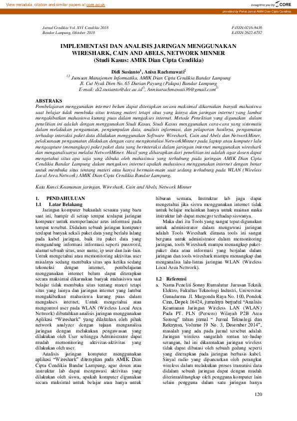 (PDF) Implementasi dan Analisis Jaringan Menggunakan Wireshark, Cain And Abels, Network Minner