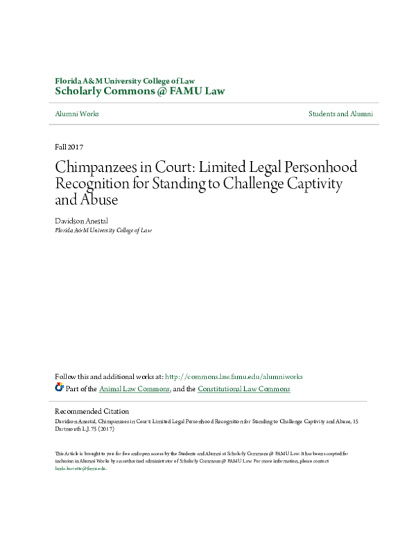 (PDF) Chimpanzees in Court: Limited Legal Personhood Recognition for ...