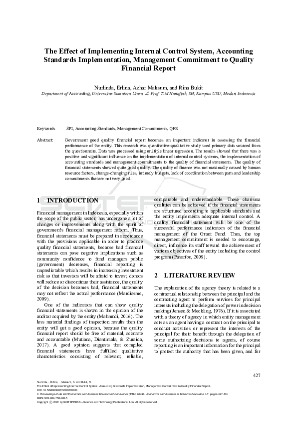 (PDF) The Effect of Implementing Internal Control System, Accounting Standards Implementation ...