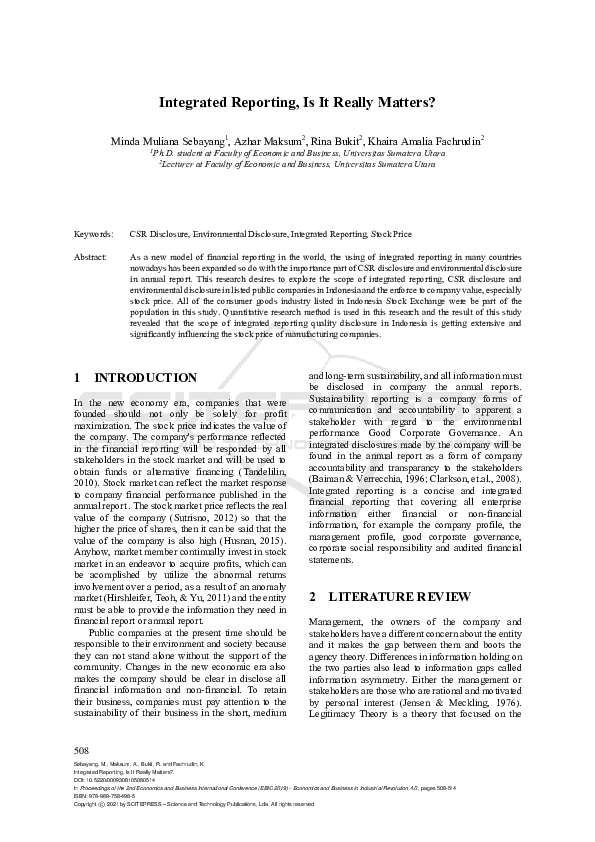 (PDF) Integrated Reporting, Is It Really Matters?