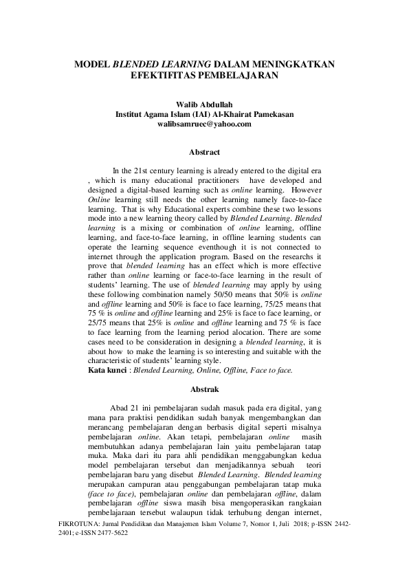 (PDF) Model Blended Learning dalam Meningkatkan Efektifitas Pembelajaran