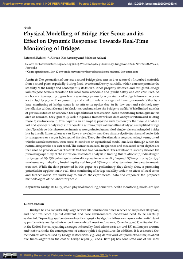 (PDF) Physical Modelling of Bridge Pier Scour and Its Effect on Dynamic Response: Towards Real ...