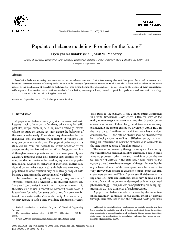 (PDF) Population balance modeling. Promise for the future