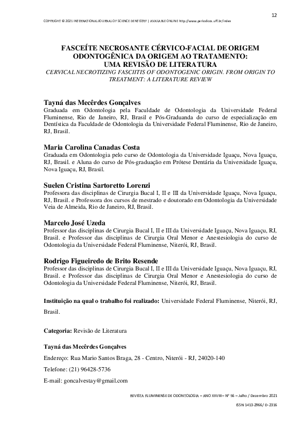 (PDF) Fasceíte Necrosante Cérvico-Facial De Origem Odontogênica Da ...