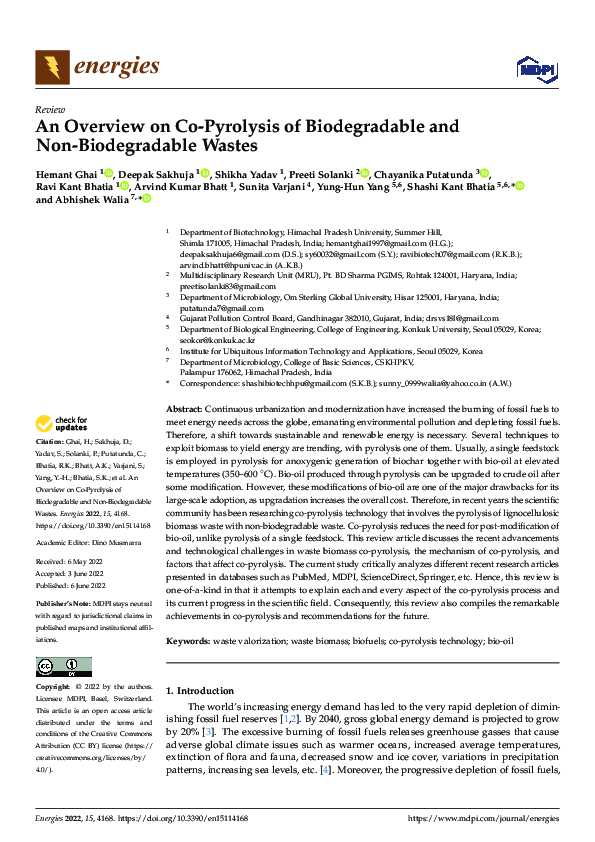 An Overview on Co-Pyrolysis of Biodegradable and Non-Biodegradable Wastes